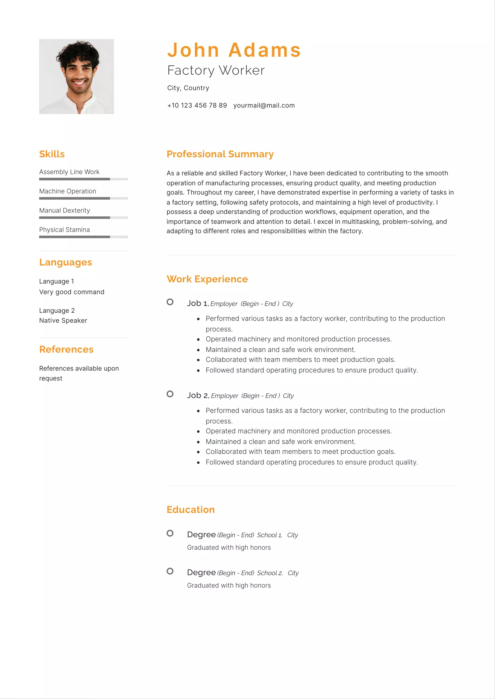 Factory Worker Resume Templates For Assistance